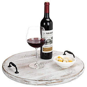 MyGift 18-Inch Whitewashed Wood Turntable with Metal Handles - Lazy Susan Kitchen Serving Spinning Tray