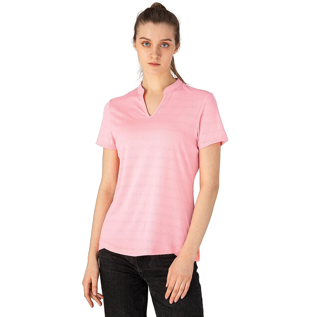 YSENTO Women's Polo Shirts Short Sleeve Quick Dry Moisture Wicking V Neck Golf Shirts Light PurpleL