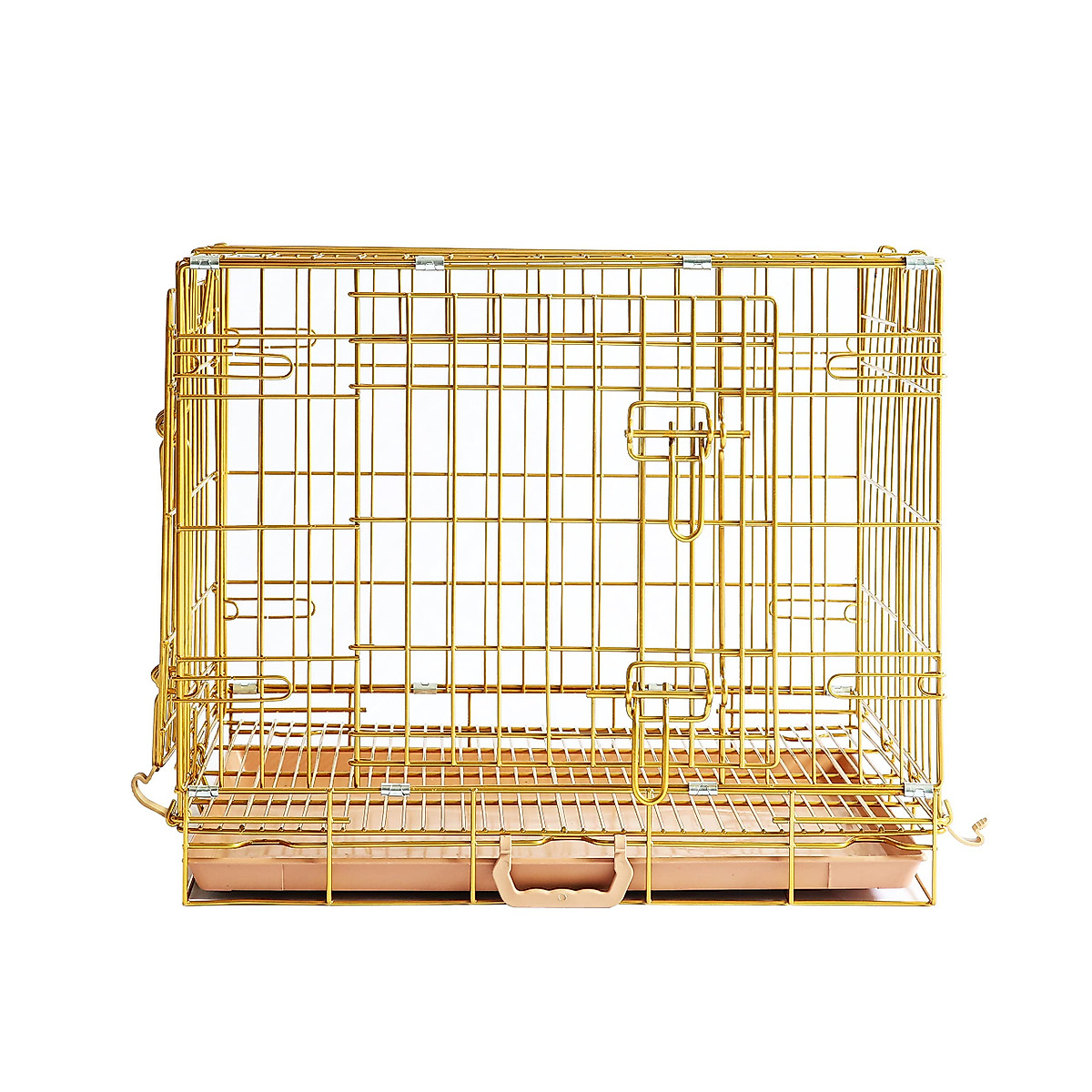 HOMEY PET Gold Color Folding Design Dog Crate Puppy Kennel with Removable Floor Grid and Pull Out Tray