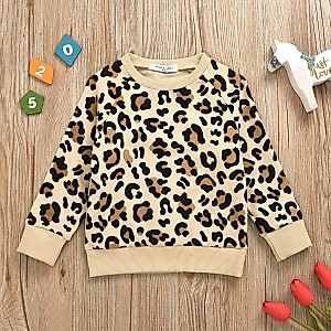 BOEBNOZCV Toddler Baby Girls Boy Leopard Print Sweater Long Sleeve Pullover Tops Blouse Sweatshirt Autumn Clothes (Leopard,5-6T)
