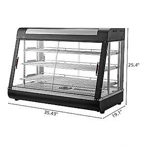 ROVSUN Pizza Warmer Food Warmer Display Countertop, Electric Commercial Food Warmer w/LED Adjustable Removable Shelves Glass Door, Pastry Display Case for Buffet Restaurant Party (35" Length-1500W)