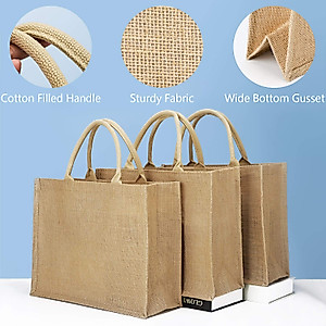 Segarty Tote Bags, 3 Pack Large Burlap Jute Reusable Canvas Gift Favors Bag with Handles Blank Tote Bulk for Bridesmaid Wedding, Women Market Grocery Shopping, Bachelorette Party, Beach Trip, DIY