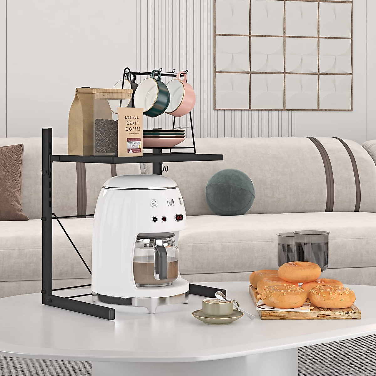 Kitchen Countertop Organizer Coffee Stand Station Kitchen Pantry Storage Cabinet Adjustable Shelf with Hooks Kitchen Appliance Storage for Air Fryer Rick Cooker