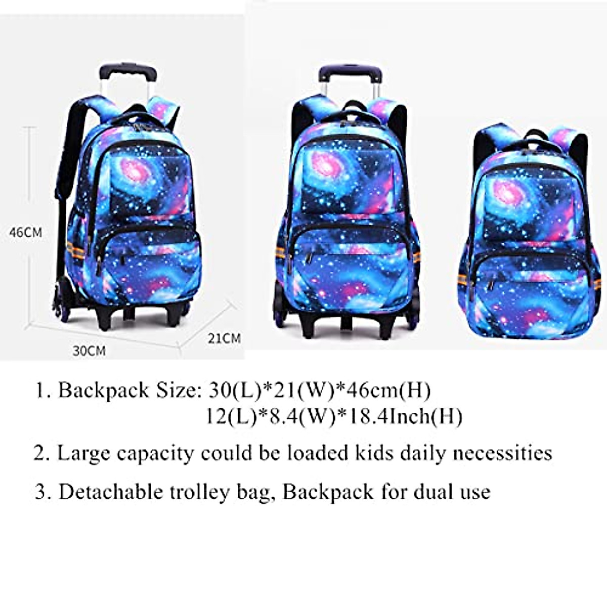 Mysterious Starry Sky Print Rolling Backpack Elementary Students Trolley Bag Primary School Book Bag with Wheels
