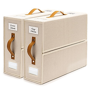 HappyHedz Sheet Organizers and Storage Bags for Bed Sheets, Linen, Blankets, Bedding - Under Bed or Closet Storage Boxes with Dual Handles and Organization Labels - (Beige, 2-pack)