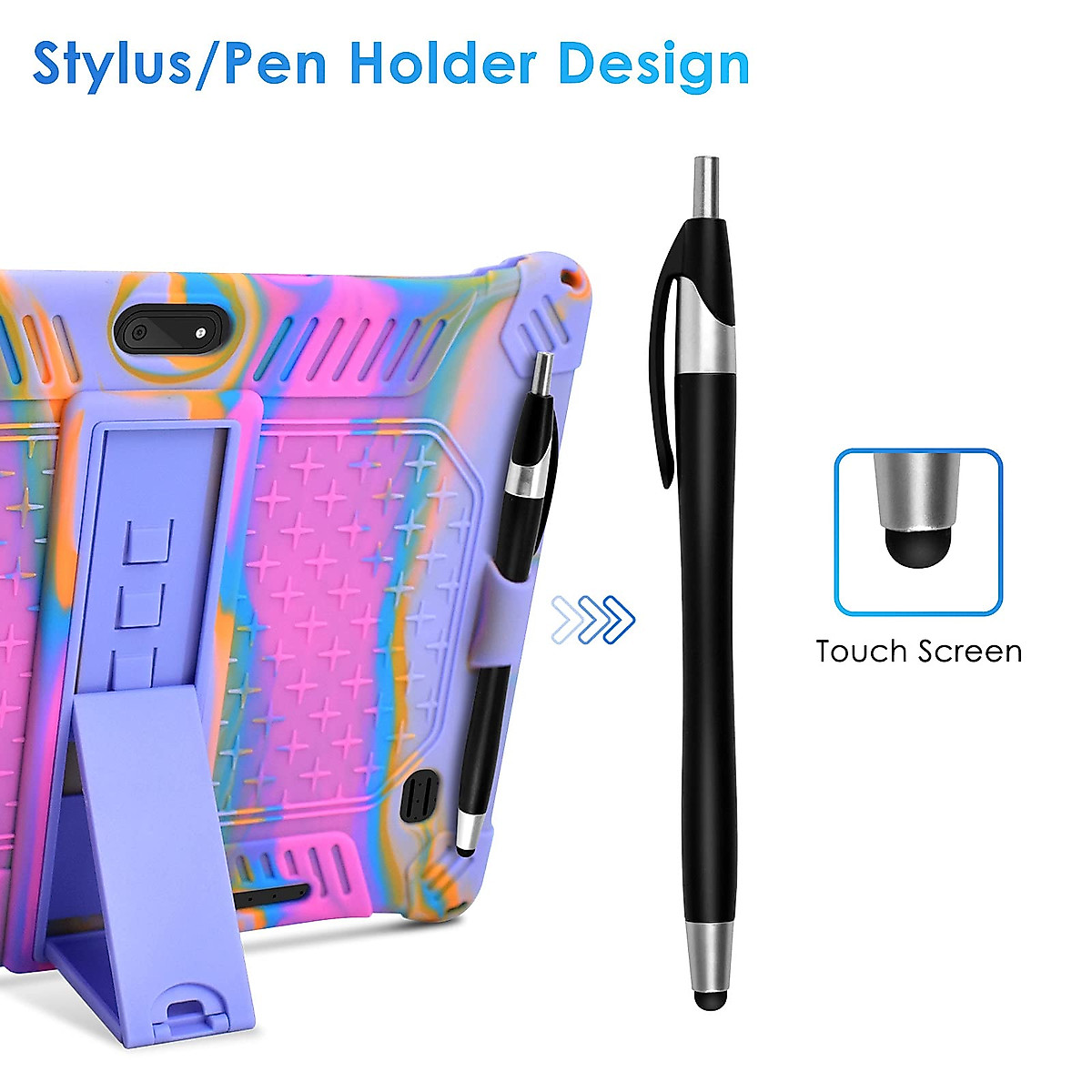 DETUOSI Case for YELLYOUTH 10.1 Tablet, Soft Silicone Lightweight Case Compatible with Dragon Touch Notepad K10, ZONKO 10.1, Beyond Tab 10.1, with Stylus Pen and Shoulder Strap, Rose Red & Purple