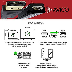 Avico DisplayPort 1.2 to HDMI 2.0 Adapter – 4K 60hz HDR – 2K 144hz – 1080P 240hz – 6ft Cable – for Monitors, TVs, PCs, MacBooks, Projectors