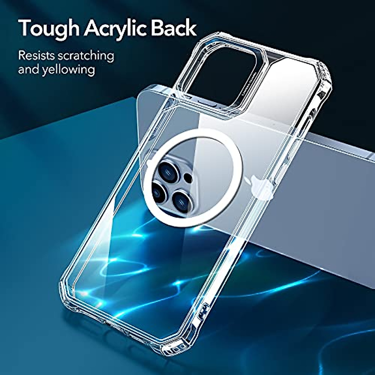 ESR Air Armor Magnetic Case with HaloLock Compatible with iPhone 13 Pro Case, Compatible with MagSafe, Military-Grade Protection, Yellowing-Resistant Hard Back, Shock-Absorbing Corners, Clear