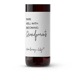 Pairs Well With Becoming Grandparents Wine Labels ● SET of 4 ● GENDER NEUTRAL Pregnancy Announcement Wine Labels, Baby Announcement Label, Pregnancy Reveal, Alternative to Card WATERPROOF A200-4P