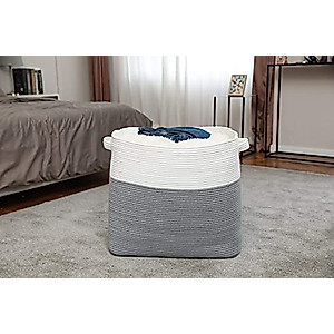 24"x16"x20" Mega Size Rectangular Extra Large Storage Basket, Cotton Rope Storage Baskets, Woven Laundry Hamper, Cloth Storage Bin, for Clothes Blanket in Living Room, Grey Rectangular Basket