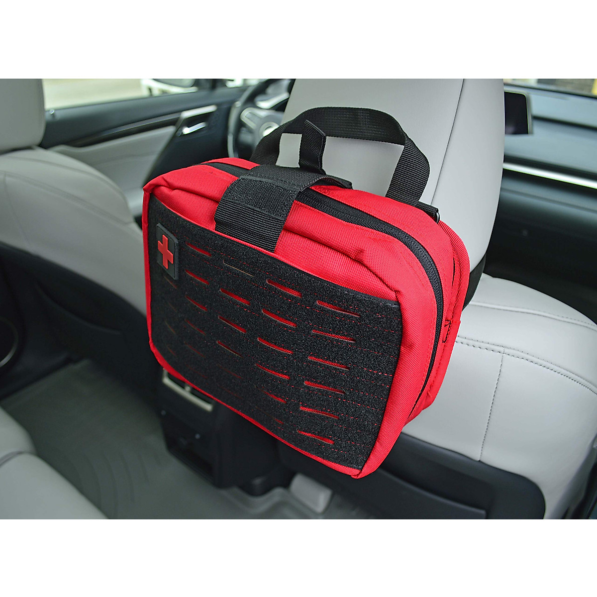 Lightning X Rip-Away Officer's Patrol Tactical Gunshot & Trauma IFAK Kit w/Headrest Mount - RED