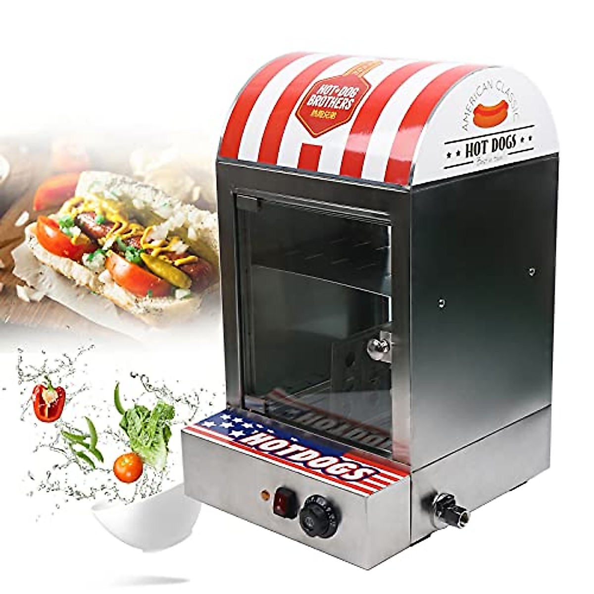 1500W Commercial Hot Dog Steamer,Electric Hut Hot Dog Steamer with Bun Warmer,Stainless Steel Hot Dog Cooker Machine