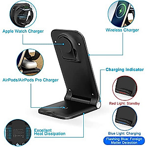 Wireless Charging Station,3 in 1 Wireless Charger Stand,Fast Charging Station Foldable, Compatible with iPhone 12/14/13/11/Pro/Max/XS/Max/XR/XS/X, iWatch 8/7/6/SE/5/4/3/2, Airpods Pro/3/2 etc