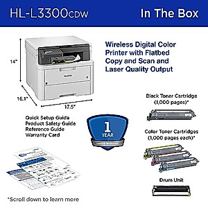 Brother HL-L3300CDW Wireless Digital Color Multi-Function Printer with Laser Quality Output, Copy & Scan, Duplex, Mobile | Includes 4 Month Refresh Subscription Trial ¹ Amazon Dash Replenishment Ready