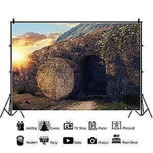 Leowefowa 10x8ft Resurrection of Jesus Backdrop Sunrise Jesus Tomb Remote Holy Light Vinyl Easter Background Rebirth of Jesus Bible Story Church Sanctuary Decor Christian Backdrop Church Mural