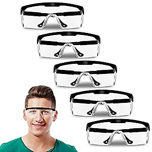 Puzyun [5-Pack] Black Safety Goggles,Clear Anti-fog/Anti-Scratch Safety Glasses Eyes Protection Goggles Protective Eyewear