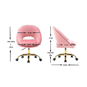 ZOBIDO Comfy Home Office Task Chair with Wheels, Cute Modern Upholstered Velvet Seashell Back Adjustable Swivel Vanity Desk Chair, for Women, for Kids, for Girls, Living Room, Bedroom (Peach Pink)