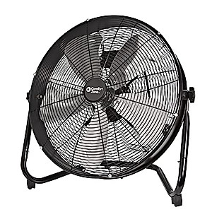 Comfort Zone CZHV20S 20” 3-Speed High-Velocity Slim Industrial Drum Fan, All-Metal Construction, 180-Degree Adjustable Tilt, Large Knobs to Lock Tilt Angle, 5-Aluminum Blades, and Carry Handle, Black