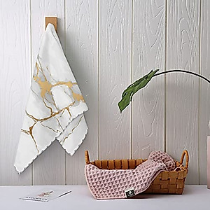 Hand Towel White Marble Gold for Bathroom Kitchen Microfiber Fingertip Bath Towels 12 x 27.5 Inch Soft Decorative Home Hotel Gym Laundry Room