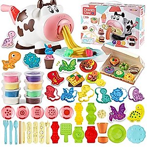 Color Dough Sets for Kids Ages 4-8, Kitchen Color Dough Accessories 43 Pieces, Cow Modeling Color Dough Set, Make Noodles, Ice-Cream, Dinosaur Cookies,Donuts,Include 8 Colors Dough Tools