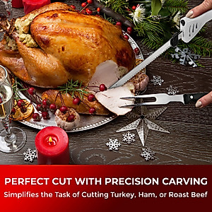 Mueller Ultra-Carver Electric Knife for Carving Meats, Poultry, Bread, Crafting Foam. Stainless Steel Blades, Powerful Motor, Ergonomic Handle, One-Touch On/Off Button, Serving Fork Included, White