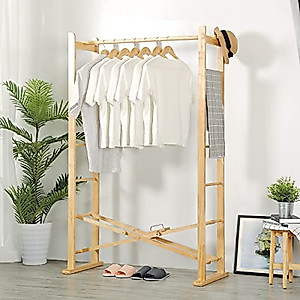 ITSRG Wooden Clothing Rack, Clothes Garment Coat Rack, Clothing Rack for Hanging Clothes, Portable Clothes Organizer, Foldable hanger for Bedroom, Living Room (Natural Rubber Wood, Natural)