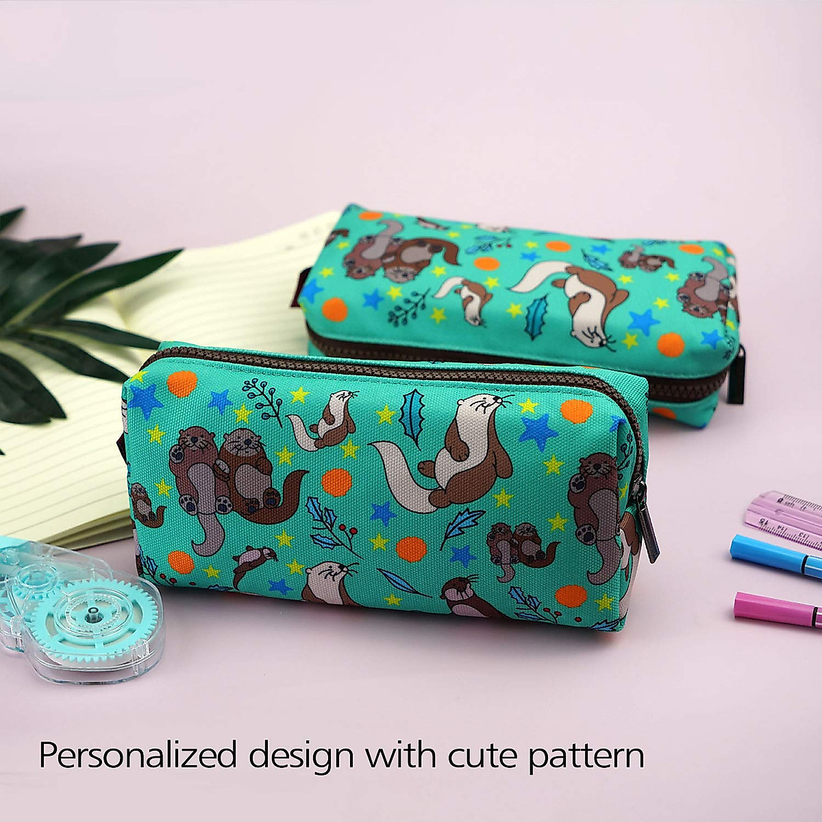 LParkin Otters Pencil Case Canvas Pen Bag Pouch Cute Stationary Case Makeup Cosmetic Bag Gadget Box