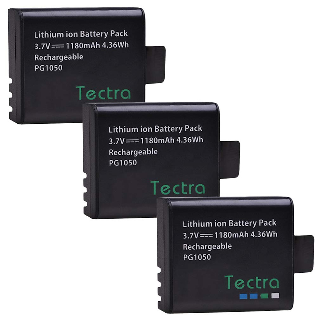 Tectra 3-Pack PG1050 Battery and LCD Dual Charger for 4k Action Camera AKASO EK7000, Brave 4, Dragon Touch 4K, APEMAN, EKEN, Campark, SOOCOO, DBPOWER, Crosstour