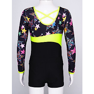 Daenrui Kids Girls Long Sleeve Gymnastics Leotards with Shorts Biketard 2 Pieces Ballet Dance Outfits Tracksuit Starry 12 Years