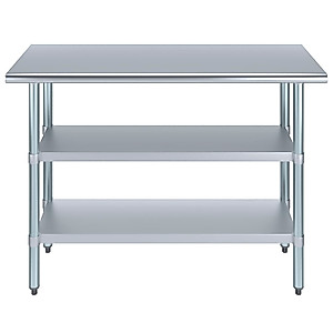AmGood Stainless Steel Work Table with 2 Shelves | NSF | Metal Utility Table (48" Long x 18" Deep)