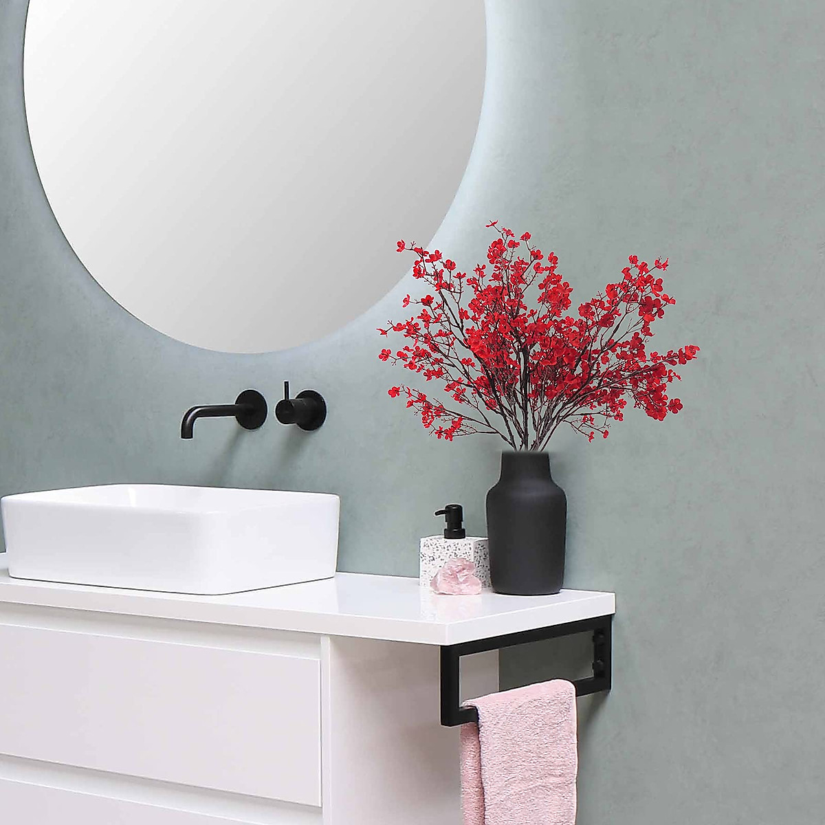 Uieke 6 Pcs Baby Breath Artificial Flowers Faux Silk Gypsophila Bouquet Fake Flower Real Touch Red Flowers for Hotel Home Office Kitchen Bathroom Wedding Party DIY Garden Vase Decor