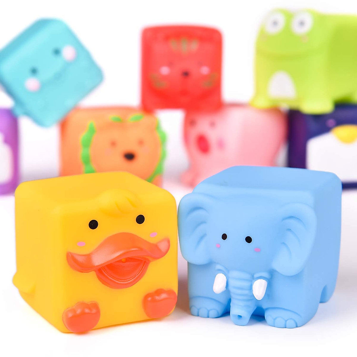 Soft Stacking Blocks for Baby, 12 PCS Soft Blocks Cube Bath Toys Squeeze Water Toys Building Blocks for Toddlers