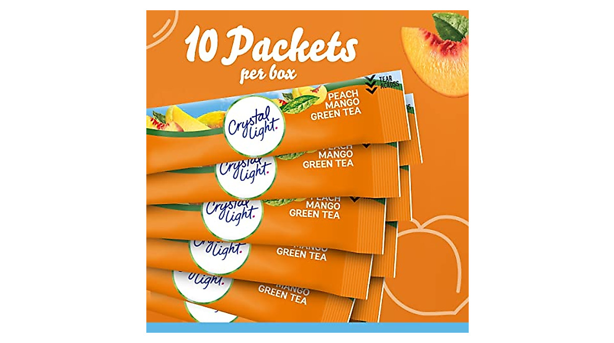 Crystal Light Peach Mango Green Tea Powder Mix | Zero Sugar & Low Cal