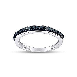 Blue Natural Diamond Accent Half Eternity Wedding Band Ring in 14K White Gold Over Sterling Silver (5.5)