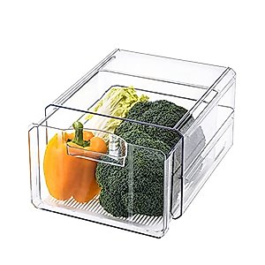 Food Storage Containers Pantry Organizer with Lids, Removable Drain Tray Fruit Vegetables Storage Rack Clear Fridge Storage