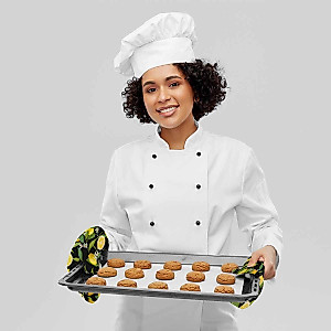 Mxocom Lemon Fruits Silicone Oven Mitts and Pot Holders Sets Flowers Leaves Lemons BBQ Gloves for Kitchen,Cooking,Baking,Grilling