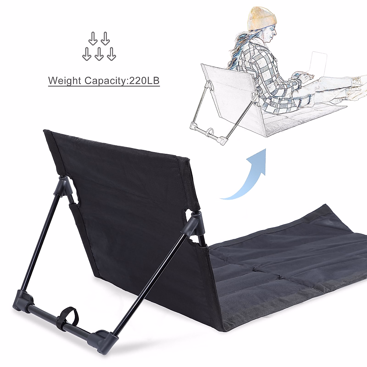 Portable Beach Mat Lounge Chair, Folding Lounge Chairs for Adults, Ideal Tanning Mat for Sunbathing, Beach Lounger for Patio Lightweight Camping Chairs