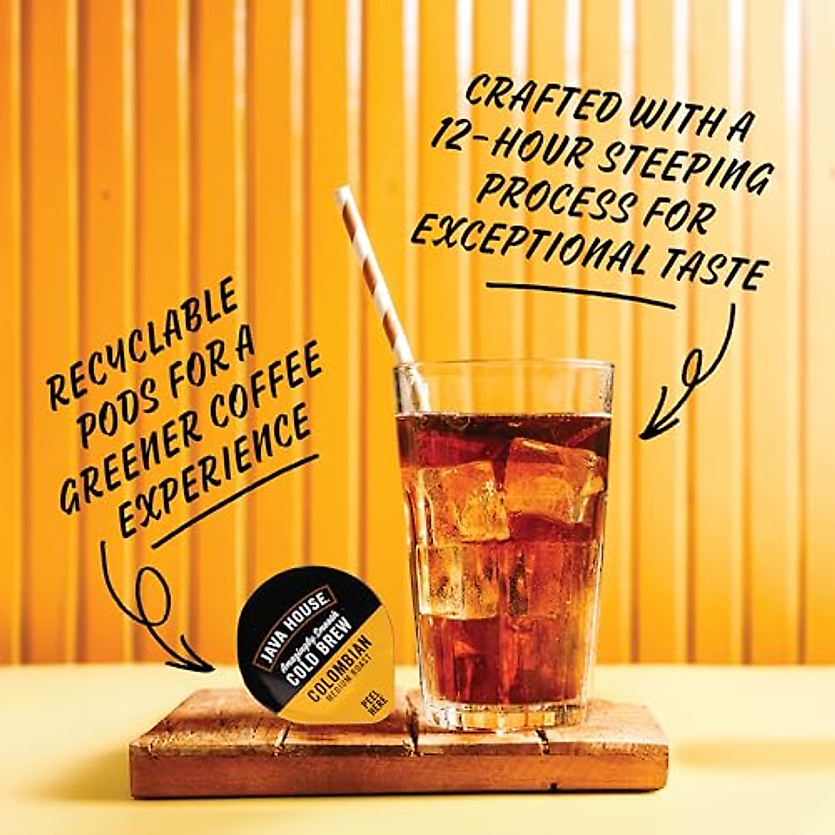JAVA HOUSE Medium Roast Colombian Cold Brew Pods, (12 Count) Peel and Pour Pods Hot or Iced Instant Coffee Concentrate