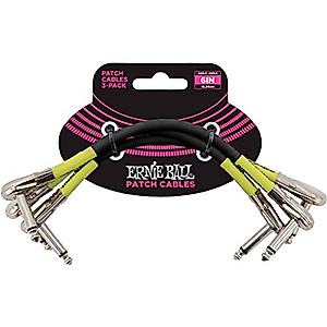 Ernie Ball Patch Cable 3-Pack, Flat Angle/Flat Angle, 6in, Black (P06059)