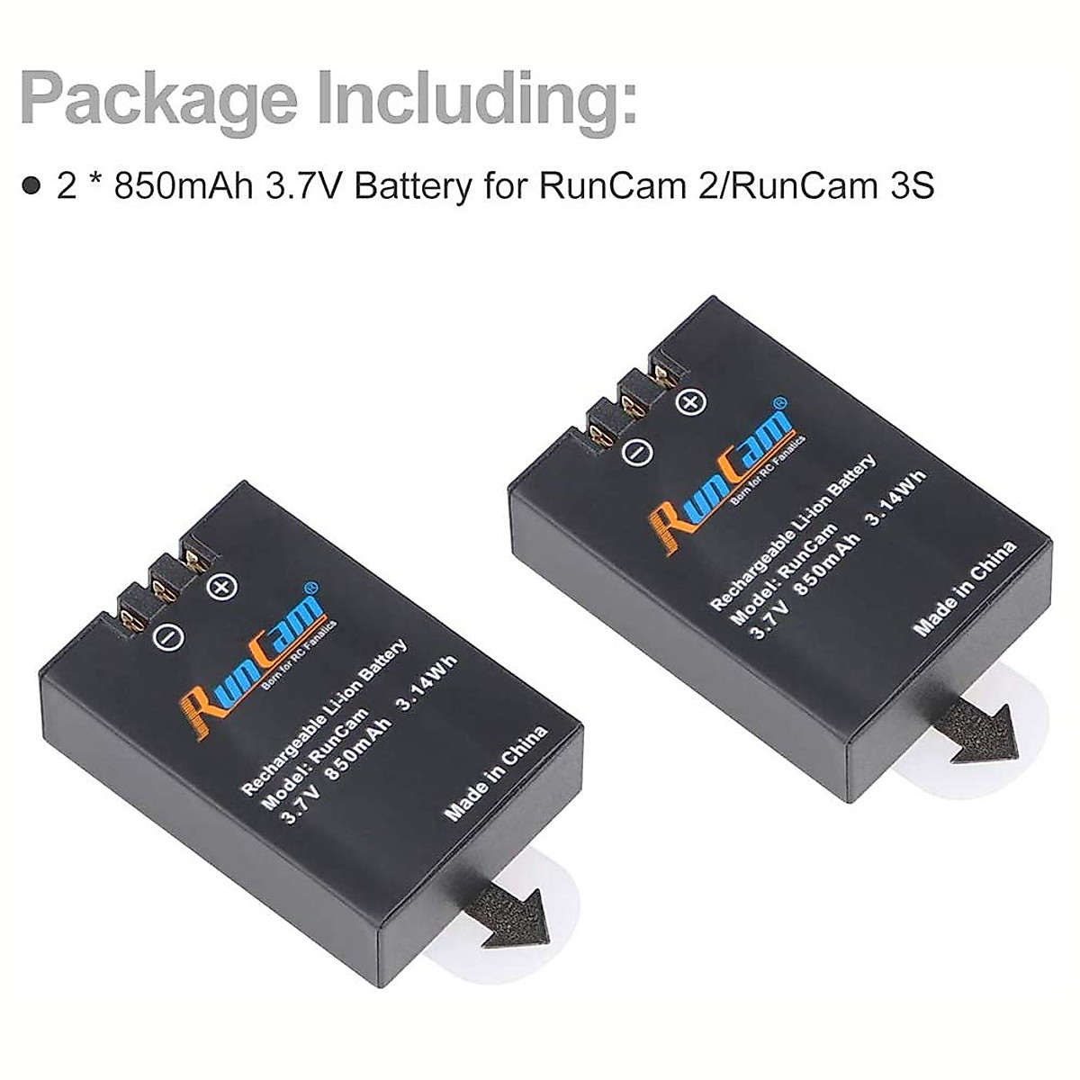 RunCam 850mAh 3.7V Removable Camera Battery 6 2 2 4K/Scope Cam Lite/Scope Cam4K, Rechargeable Li-Ion Battery (2PCS Batteries)