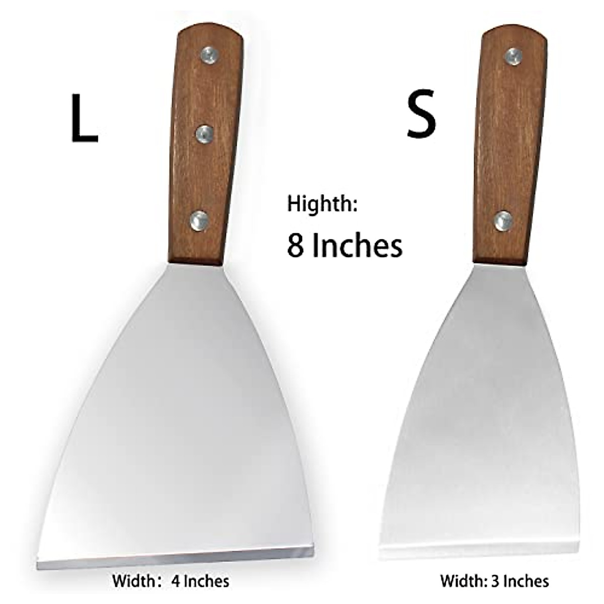 Stainless Steel Spatula Slant Grill Griddle Scraper Diner Flat Straight Blade Wood handle (L)