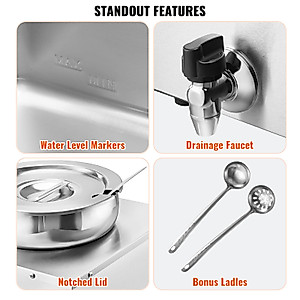 VEVOR Electric Soup Warmer, Dual 7.4QT Stainless Steel Round Pot 86~185°F Adjustable Temp, 1200W Commercial Bain Marie with Anti-Dry Burn and Reset Button, Soup Station for Restaurant, Buffet, Silver