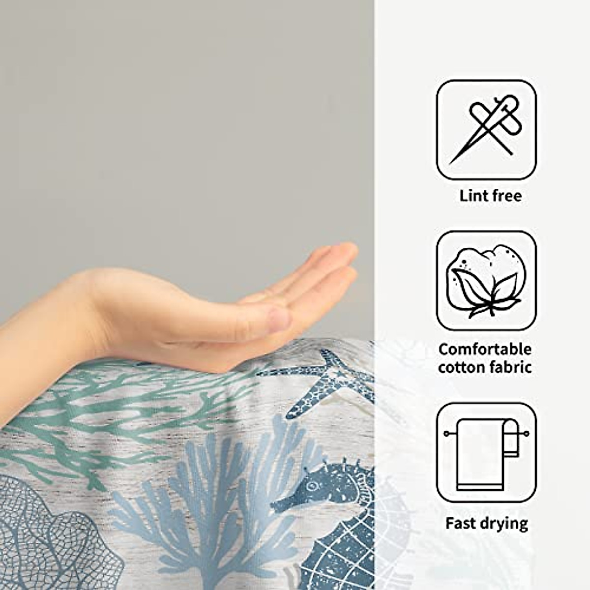 Blue Coral Hand Towels Set of 2 Sea Horse Decorative Bathroom Towels Super Soft Absorbent Towels for Yoga Gym Spa Kitchen 28x14 Inch