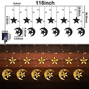Solar Curtain Lights Outdoor Star and Moon Light 138 LED Waterproof Fairy String Lights Solar Powered 8 Modes Hanging String Lights for Window Fence Tent Garden Patio Home Outdoor Decor (Warm)