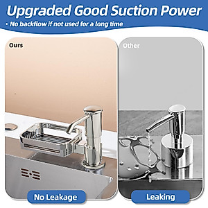 HAPPUP Soap Dispenser for Kitchen Sink, Built in Soap Dispenser Pump with Sponge Holder, Under Counter Brushed Nickel ABS Pump Head with 38" Extension Tube Kit, Good Suction Power