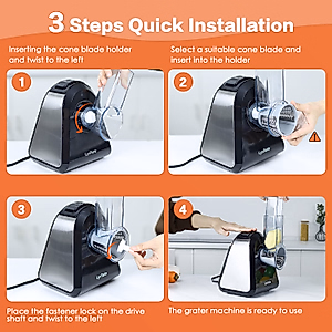 LynTorin Electric Cheese Grater, Electric Slicer/Shredder for Vegetable Fruits, One-Touch Control Electric Salad Maker Machine with 5 Attachments,Electric Vegetable Graters for Home Use