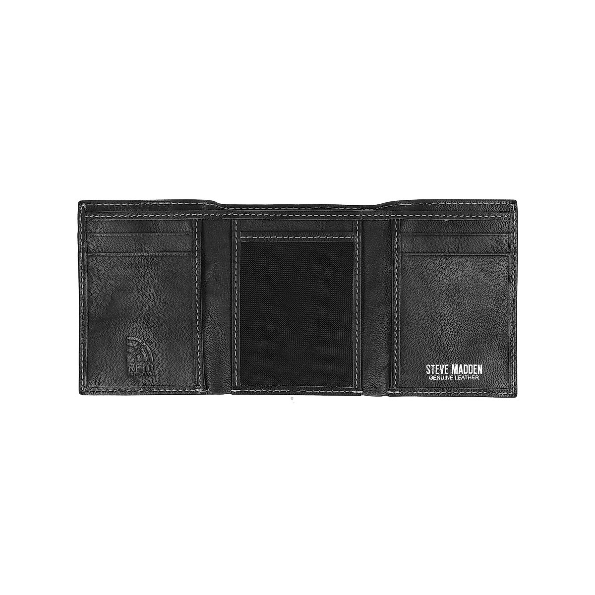Steve Madden Men's RFID Trifold Wallet with ID Window, Black (Antique), One Size