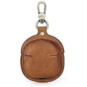 Kryfa Leather Case Compatible with Galaxy Buds Pro/Galaxy Buds 2, Samsung Galaxy Buds Live Protective Case with Keychain, Soft Genuine Leather Case Cover for Samsung Galaxy Earbuds (Brown)
