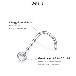 Dyknasz 18G Nose Rings Studs L Shape Nose Screw Surgical Stainless Steel Nose Rings Hoop Diamond Heart Hypoallergenic Nostril Nose Piercing Jewelry for Women Men