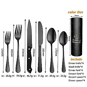 Black Silverware Set with Steak Knives,Black Flatware Set for 12,72-Piece Stainless Steel Tableware Cutlery Set,Kitchen Utensils Spoon and Fork Set,Dishwasher Safe
